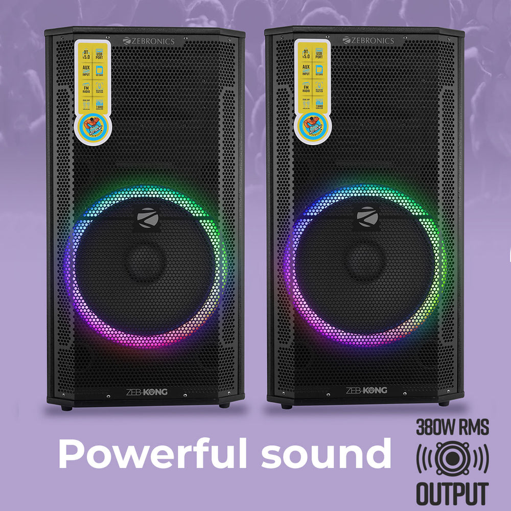 Zebronics Kong DJ speaker - 380W, LED lights, dual mic