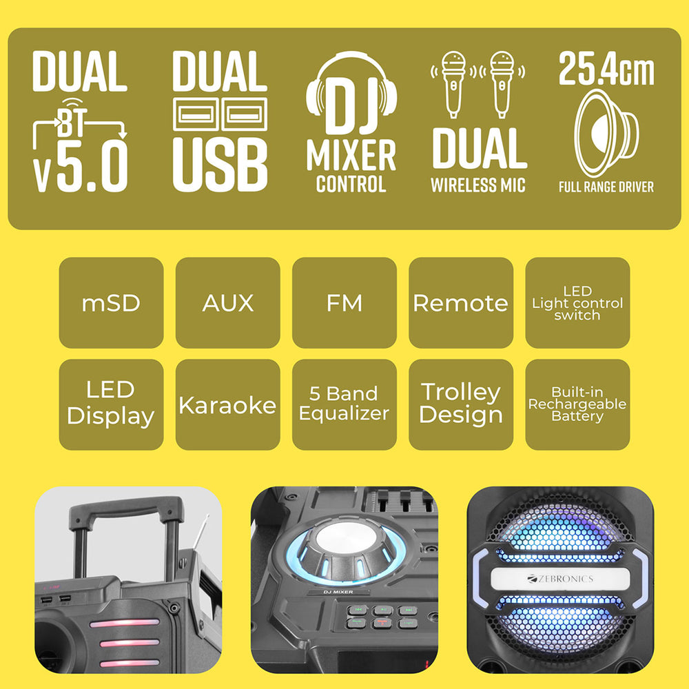 Zebronics Octane Trolley Speaker - 48W, DJ, Portable