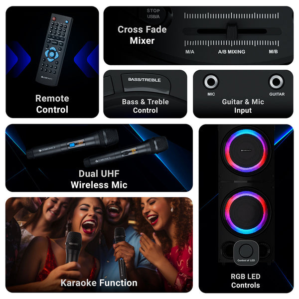 Zeb Knock DJ Speaker - 230W, Cross fade mixer, LED lights