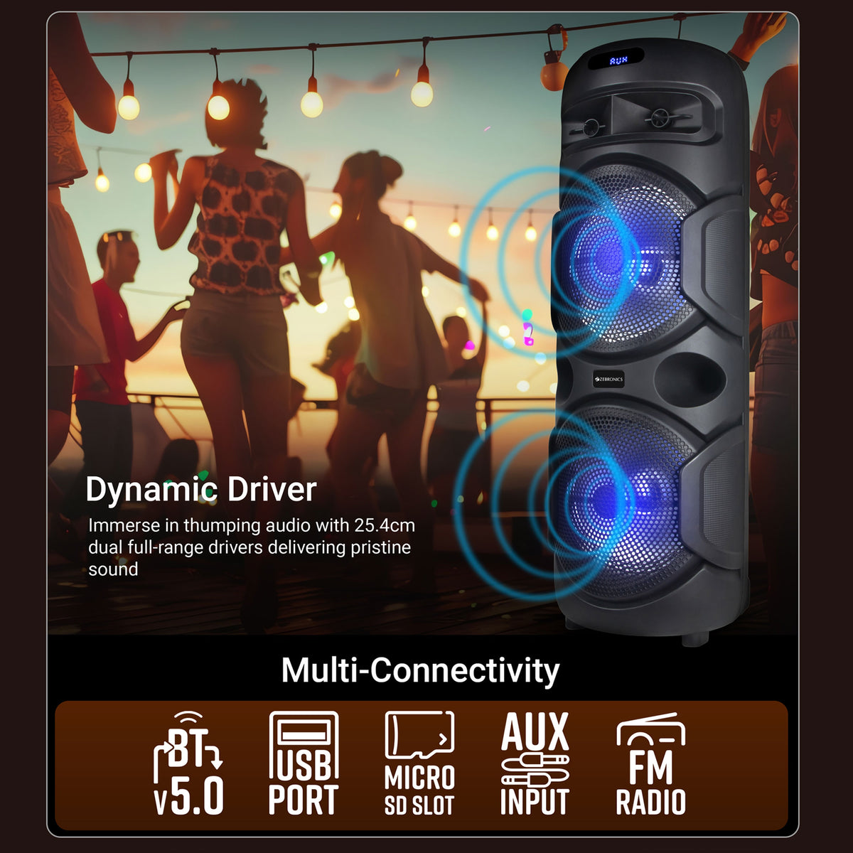 Zebronics Sono Trolley Speaker - 80W, Mic, BTv5.0