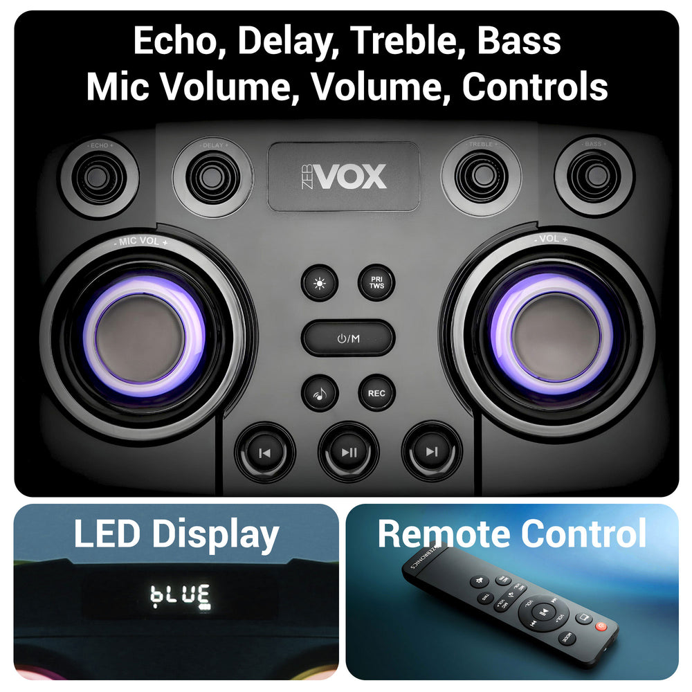 Zebronics Vox DJ Speaker - 220W, dual mic, mic control