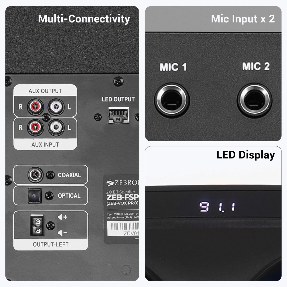 Zebronics Vox Pro DJ Speaker - 440W, Dual Mic, LED Lights