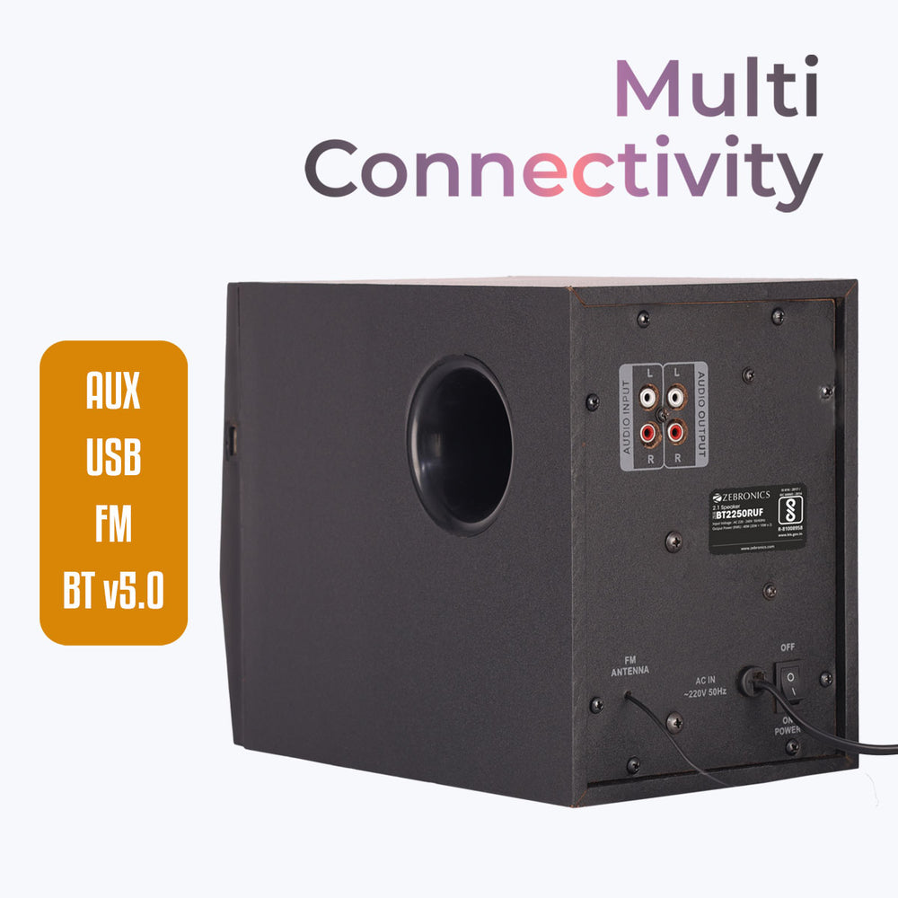 Zebronics BT2250RUF 2.1ch Speaker - 40W, LED, Wall Mount