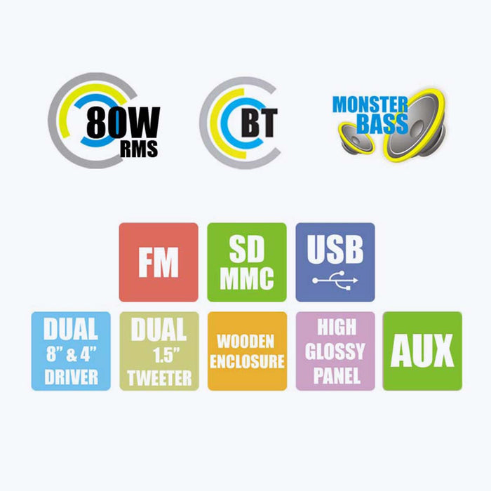 Zebronics BT 8500 RUCF Tower Speaker- 80W, 2.0ch, LED