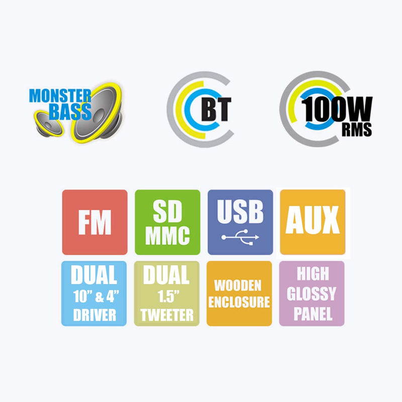 Zebronics BT 9500 RUCF Tower speaker - 100W, dual mic, 2.0