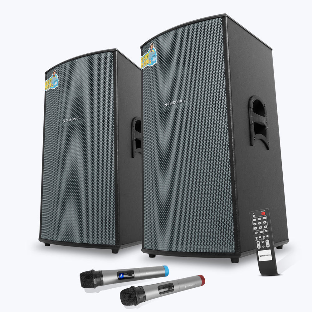 Zebronics Rockstar Pro DJ Speaker - 300W, Dual wireless mic, Karaoke